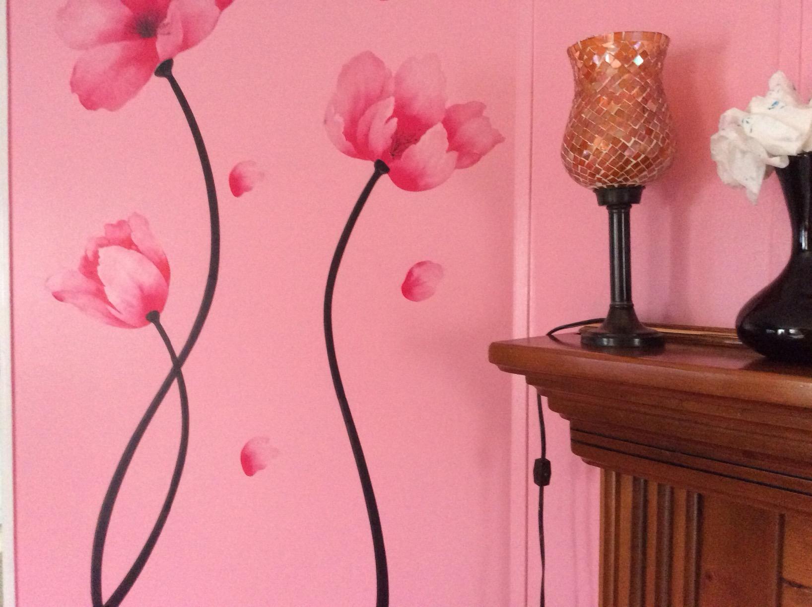 VIKEN Pink Flower Stem Easy Removable Wall Decor Sticker Wall Decal ...