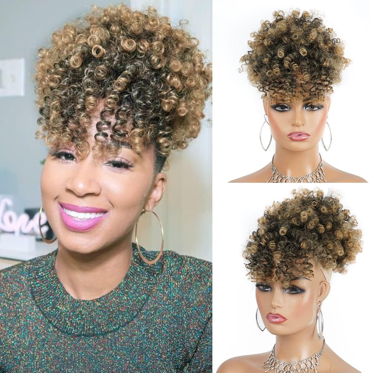 Amazon.com : Cetiq Afro Puff Drawstring Ponytail with Curly Hair Clip ...
