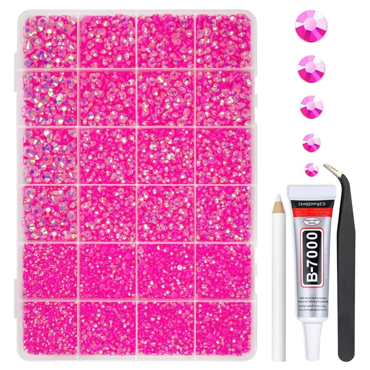 Amazon.com: qiipii Hot Pink AB Resin Rhinestones w B7000 Glue for ...