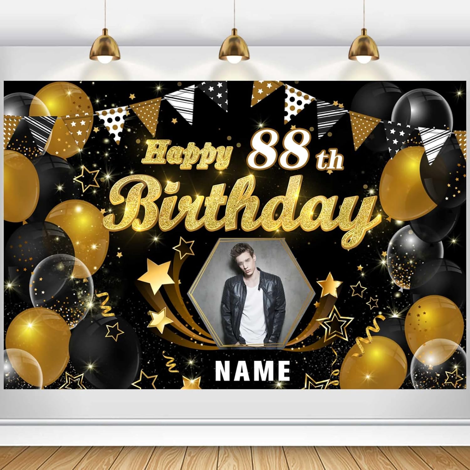 Amazon.com: Custom Black and gold Theme 88th Birthday Decorations ...