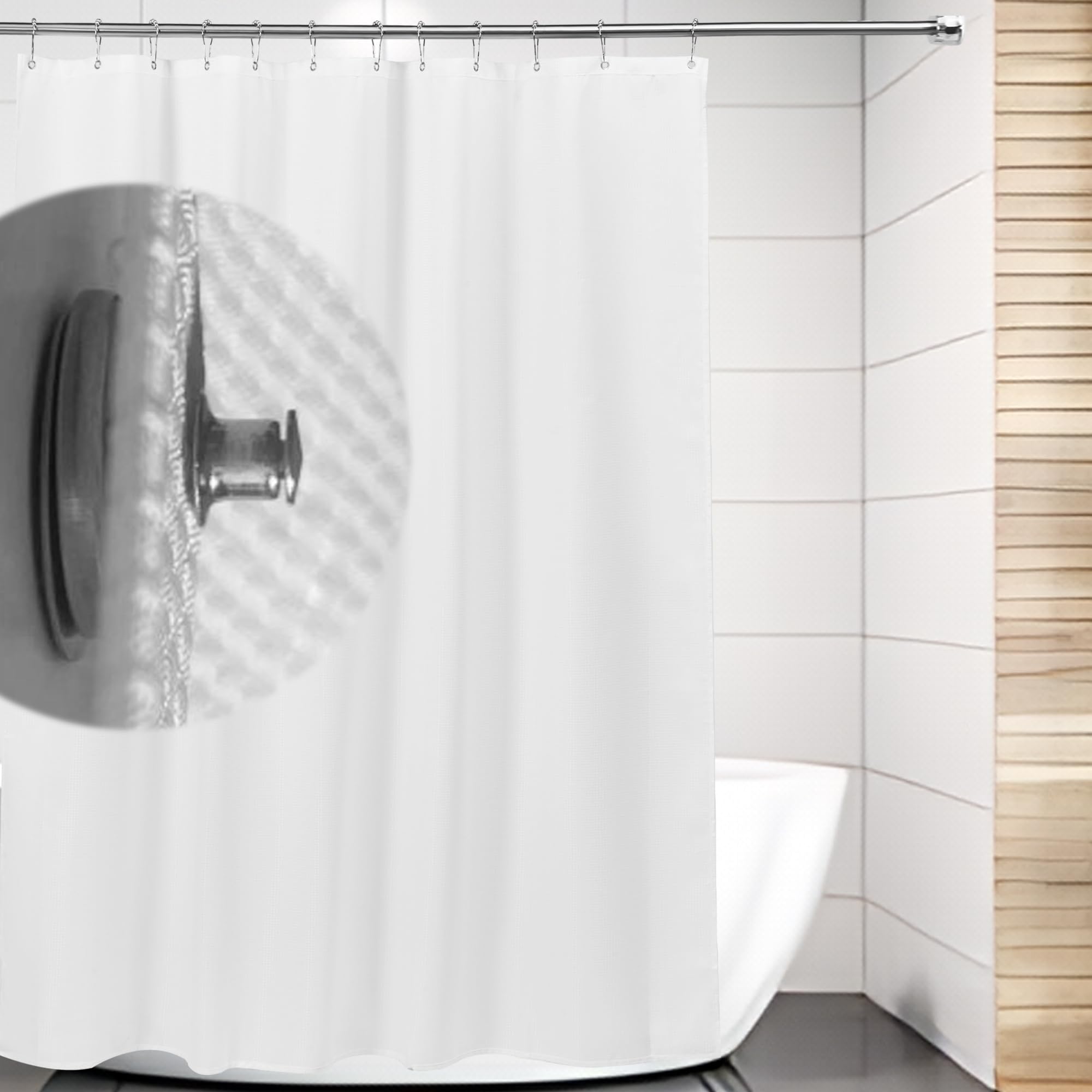 Amazon.com: ABSENK Waffle Weave Fabric Shower Curtain/Liner with Side ...