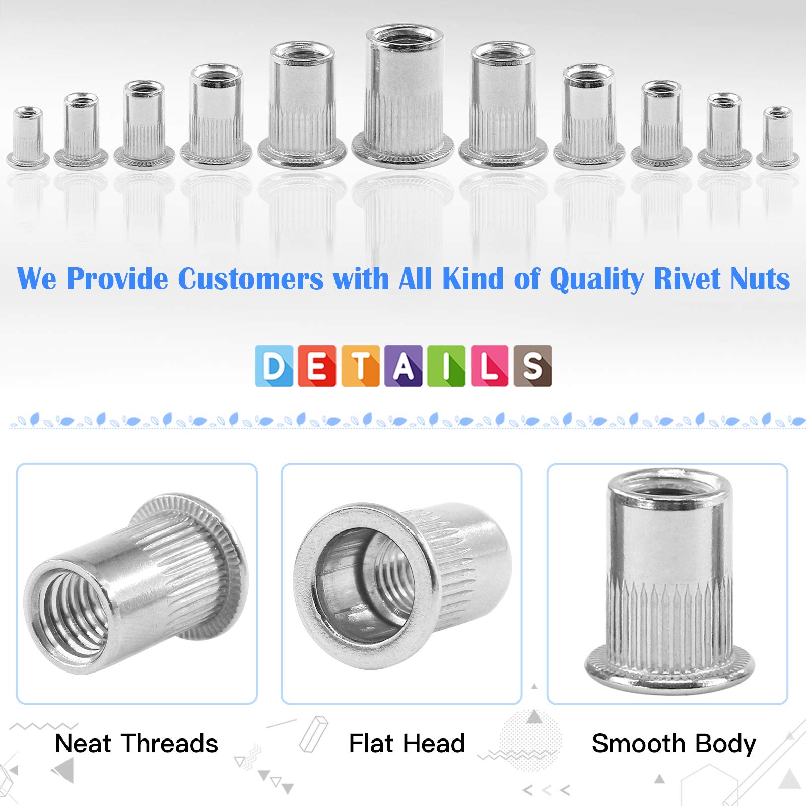 Snapklik.com : 85Pcs #8-32#10-24 1/4"-20 5/16"-18 3/8"-16 UNC Rivet ...