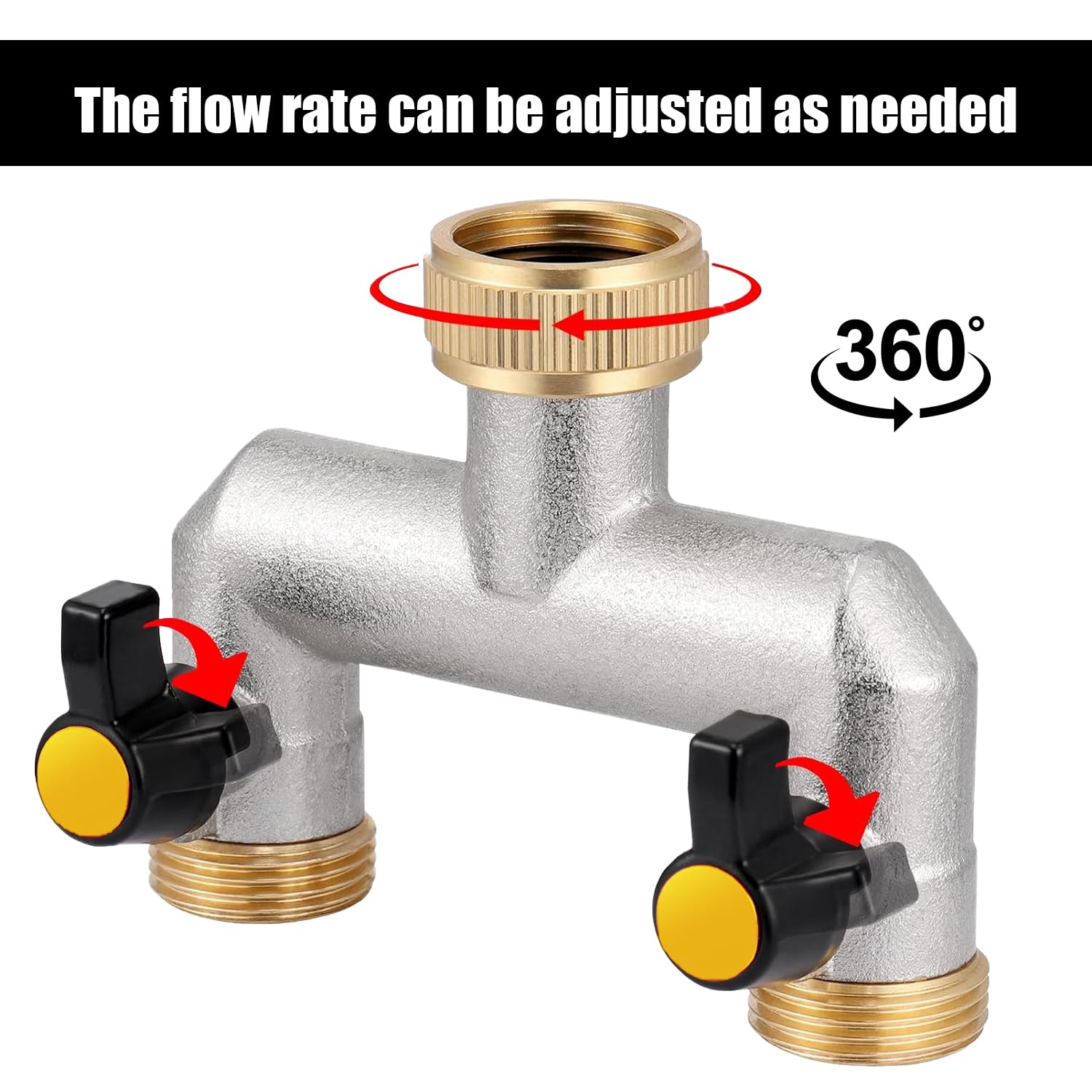 Brass 2 Way Tap Splitter, 3/4″ Hose Tap Splitter with 2 Individual ...