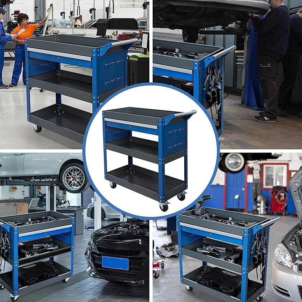 AIRAJ PRO 3 Tier Tool Cart,440 LBS Rolling Tool Cart with Drawer and ...