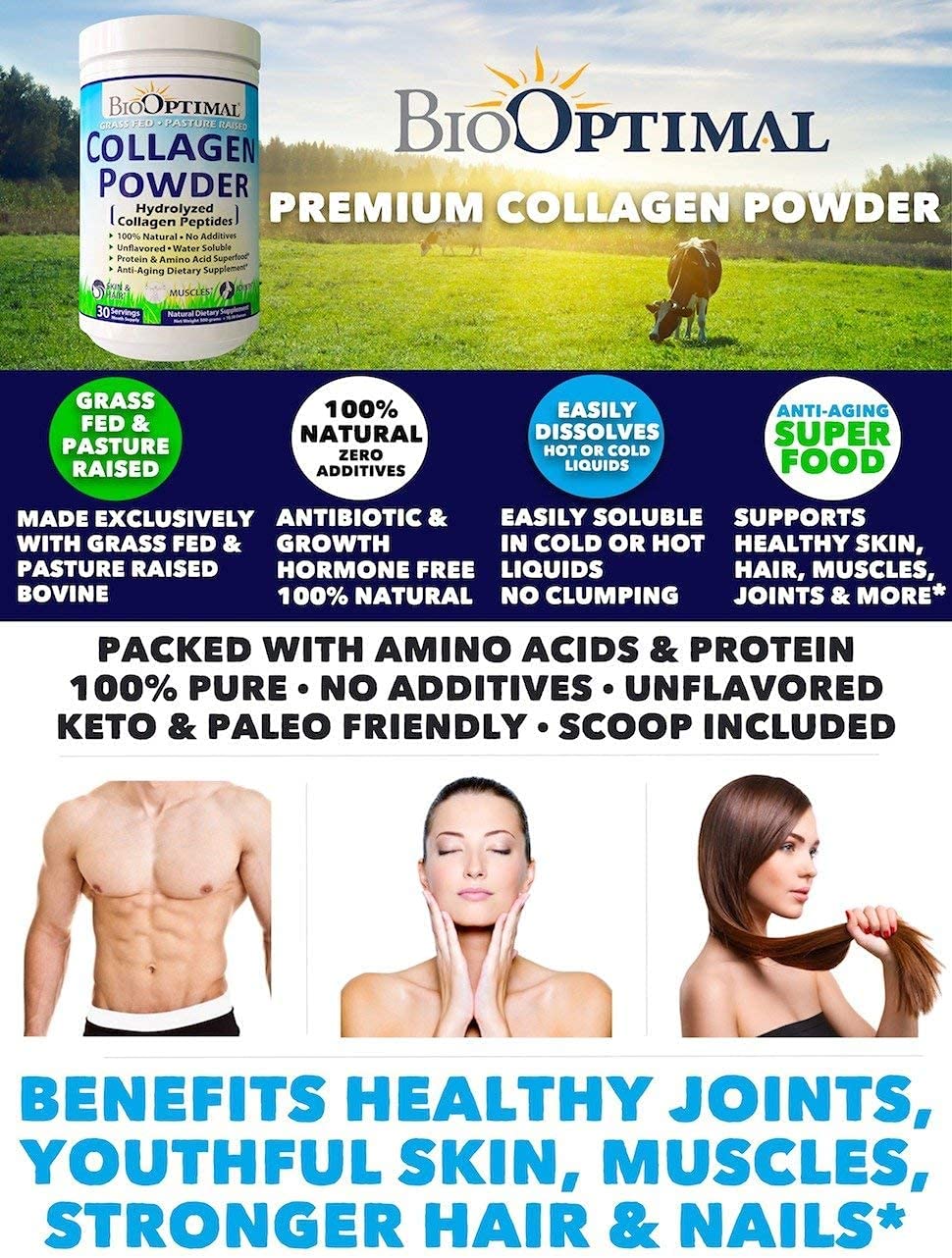 BioOptimal Collagen Powder, Collagen Peptides, Grass F...B01LVZ7N8G ...