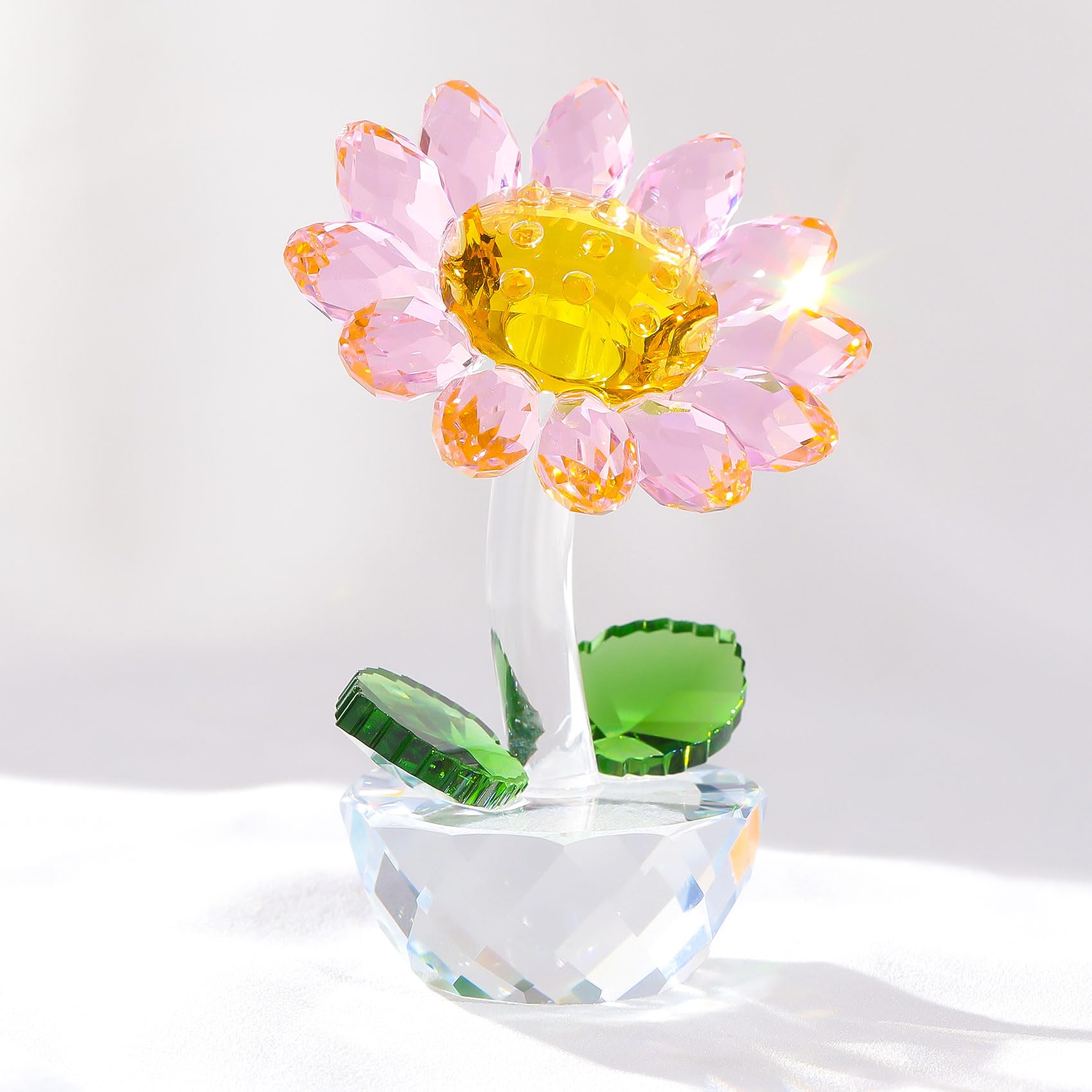 Amazon.com: Movdyka Crystal Pink Sunflower Decor Figurine Unique Gifts ...