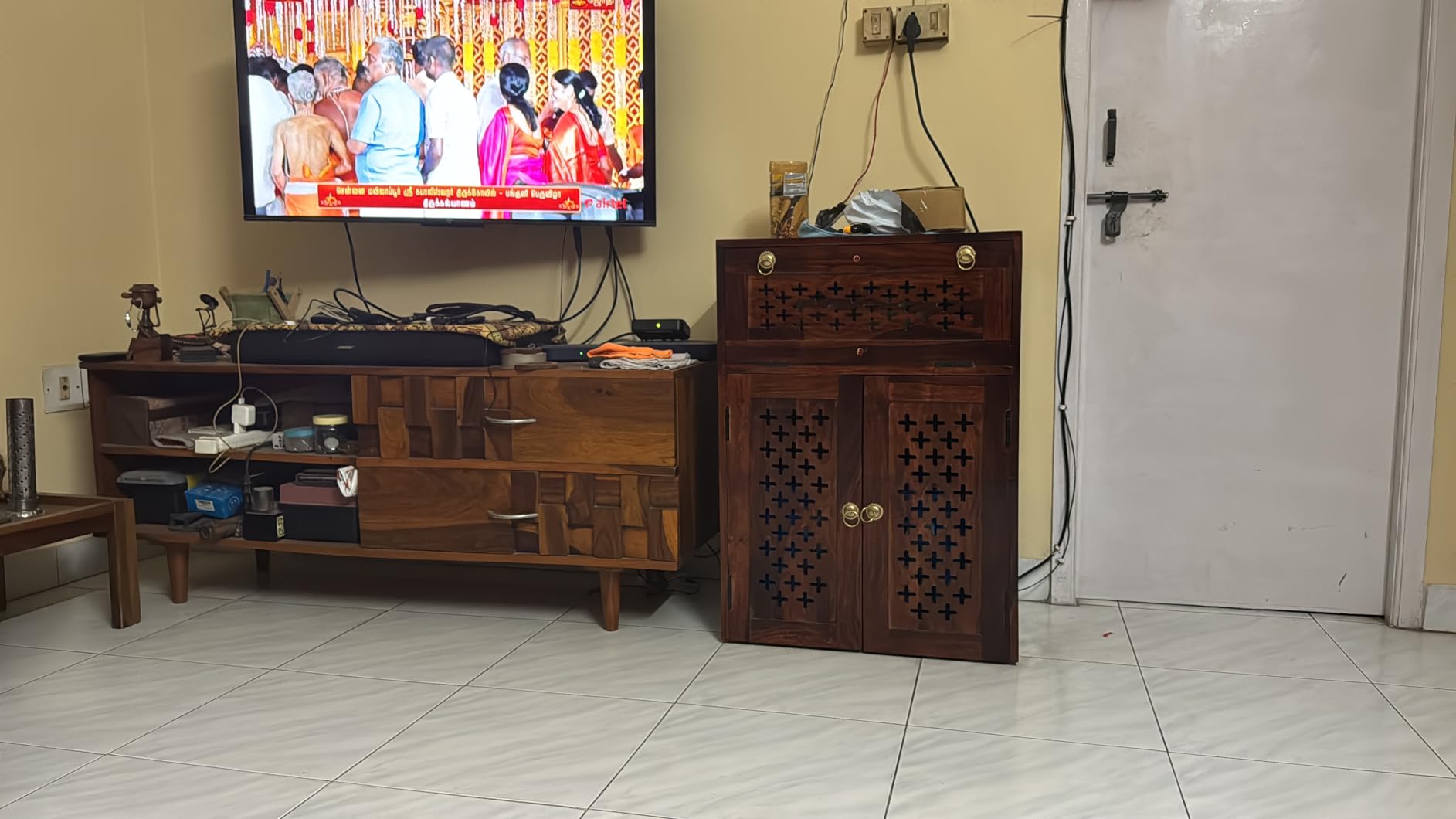 WOODTREND Solid Sheesham Wood Inverter Battery Cabinet Unit Wooden ...