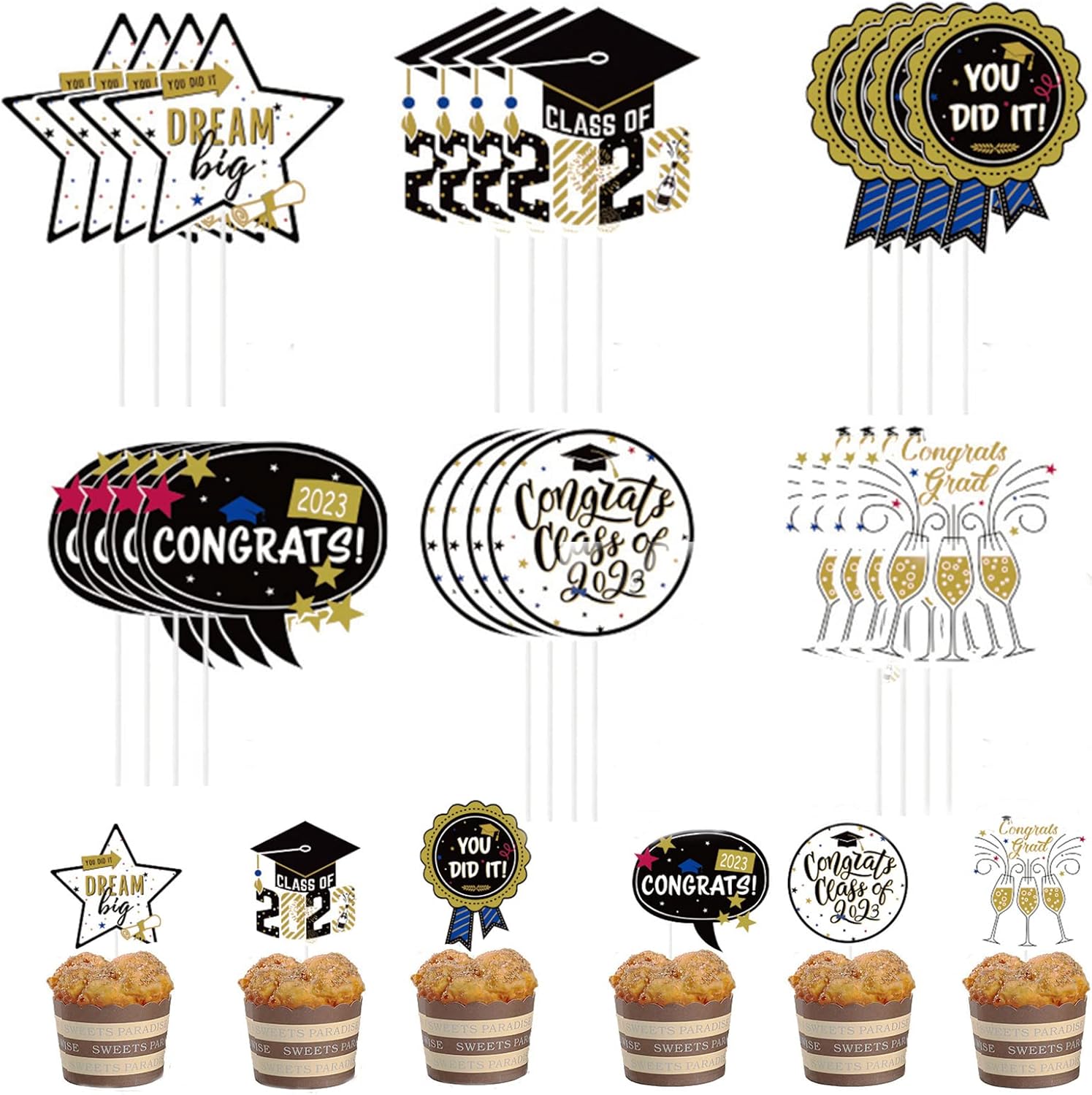 Amazon.com: 2023 Graduation Cupcake Toppers Glitter Class of 2023 ...