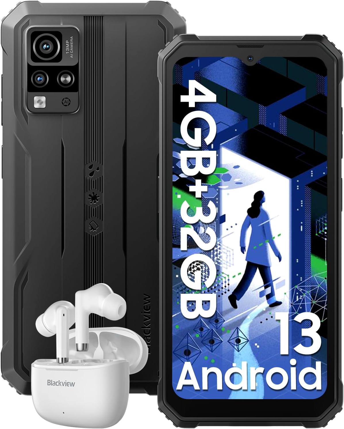 Blackview Rugged Phone Android 13, BV4800 32GB ROM, 2TB TF, 5180mAh, 4G ...