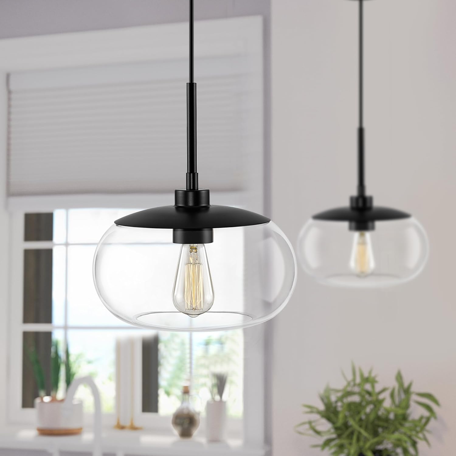 Kyrid 1-Light Height Adjustable Glass Pendant Light Modern Matte Black ...