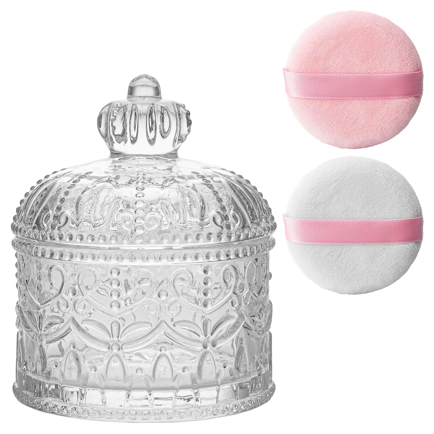 Amazon.com: 3 Pcs Large Body Powder Puff and Container, Glass Dusting ...