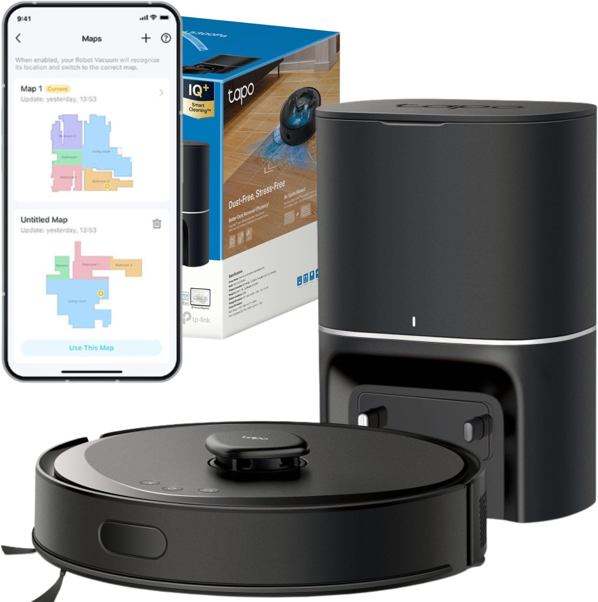 Tapo RV30 Max Plus 5300Pa Robot Vacuum Cleaner with Mop, LiDAR+IMU Dual ...