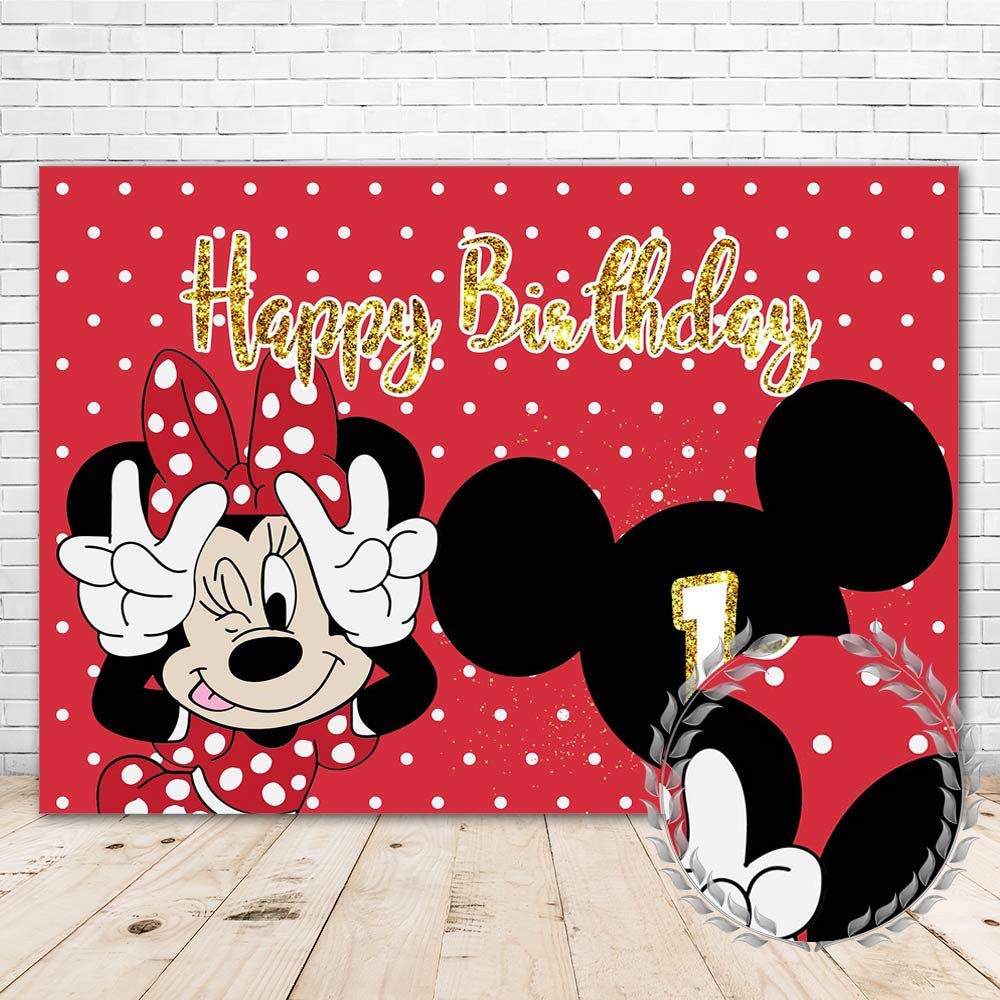Vintage Minnie Mouse Backdrop For 1st Birthday 7x5 Black And Red ...