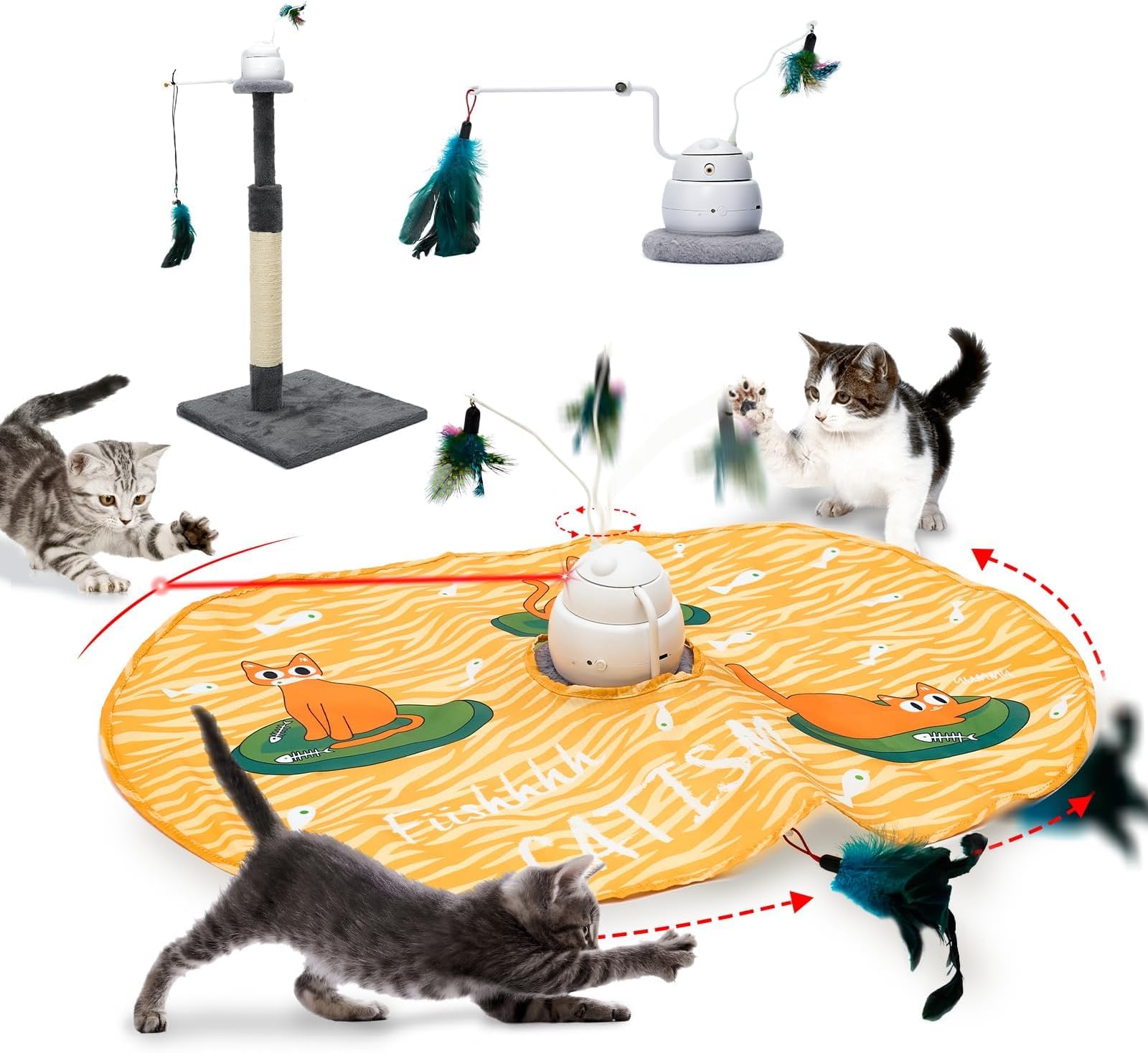 CATISM Interactive Cat Toys, Indoor 4 IN 1 Automatic Cat Toy Electronic ...