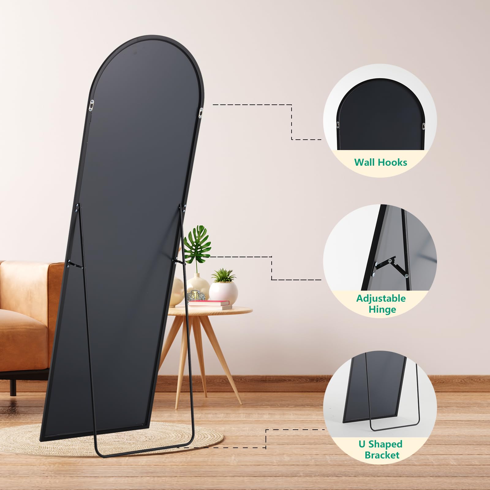 Snapklik.com : NEWBULIG Arched Full Body Mirror Floor Mirror - 59 X16 ...
