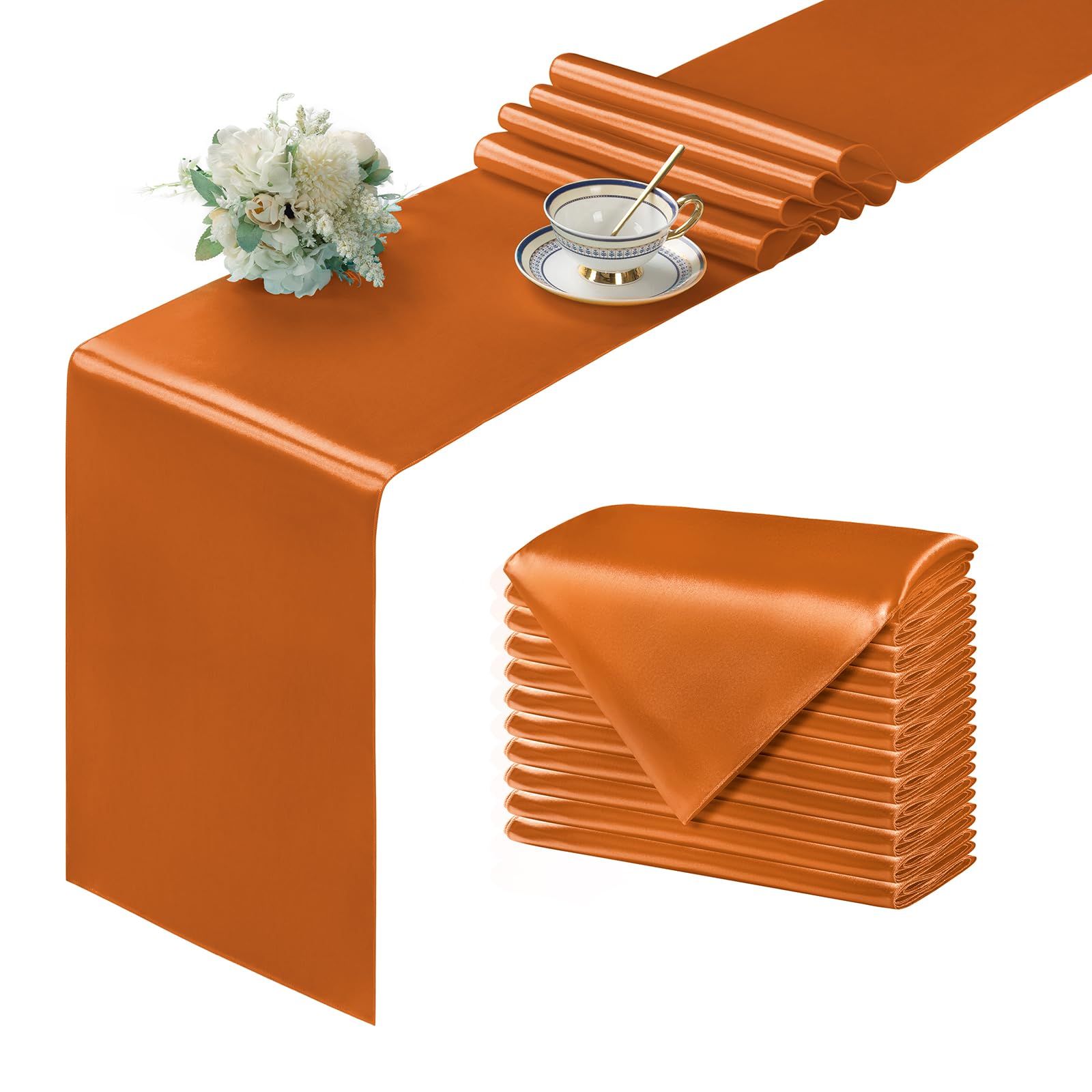 Amazon.com: Manyshofu 12Pcs Satin Burnt Orange Table Runner - 12 x 108 ...