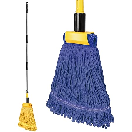 Myiosus Looped-End String Wet Mop, Professional Floor Mop with 2 Kentucky Mop Heads & Jaw Clamp ...