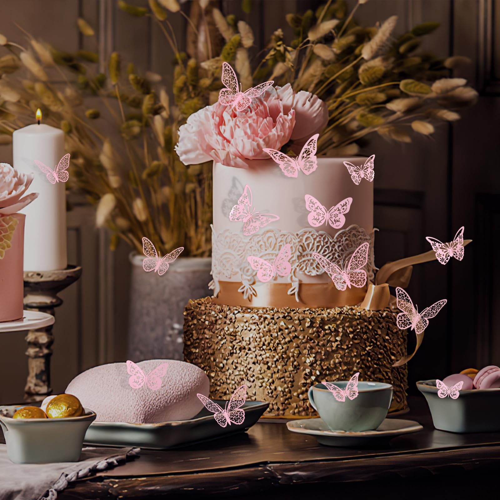 Snapklik.com : 48 Pcs Pink Butterfly Decorations, 4 Styles 3 Sizes ...