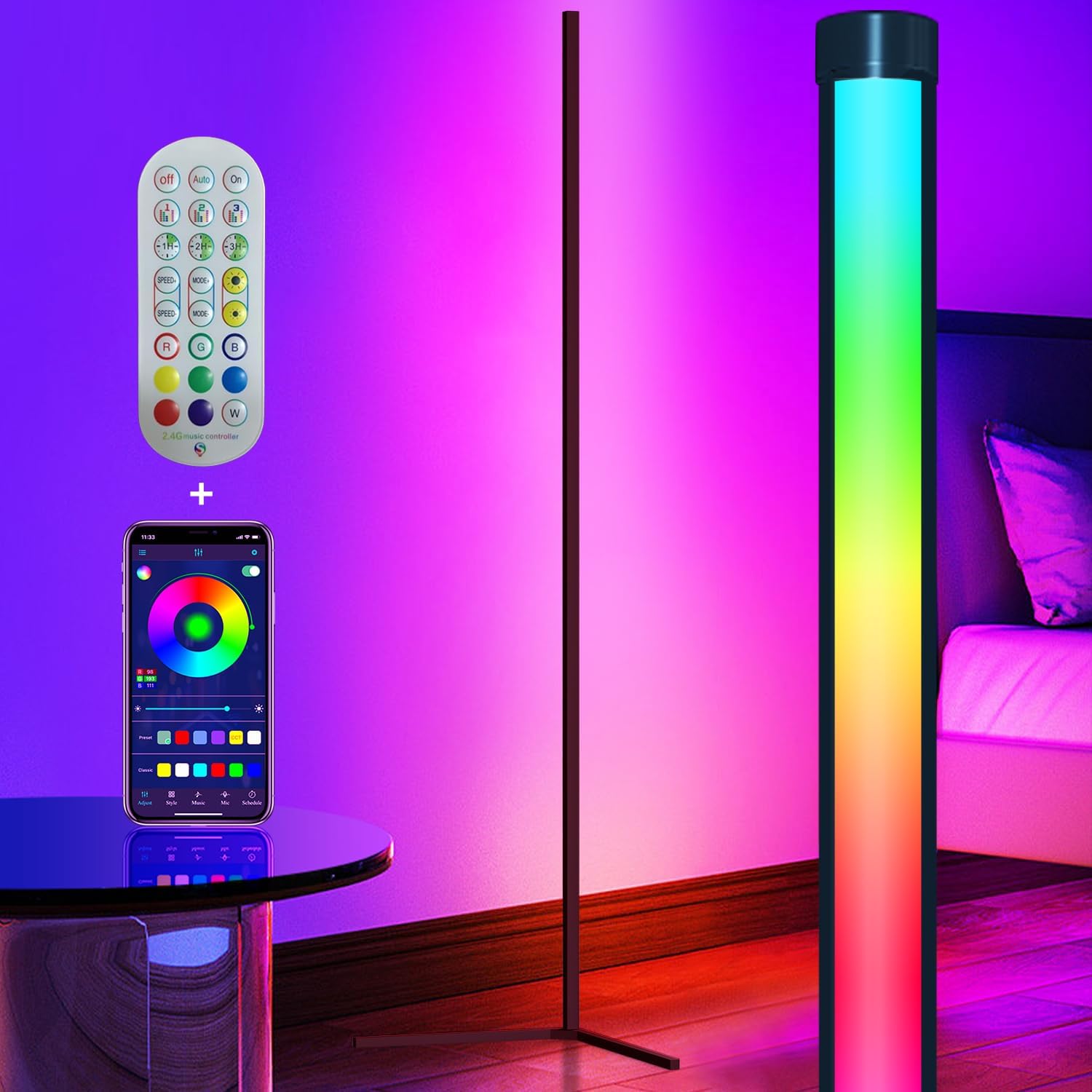 Corner Floor Lamp Smart RGB LED Corner Lamp with App and Remote Control ...