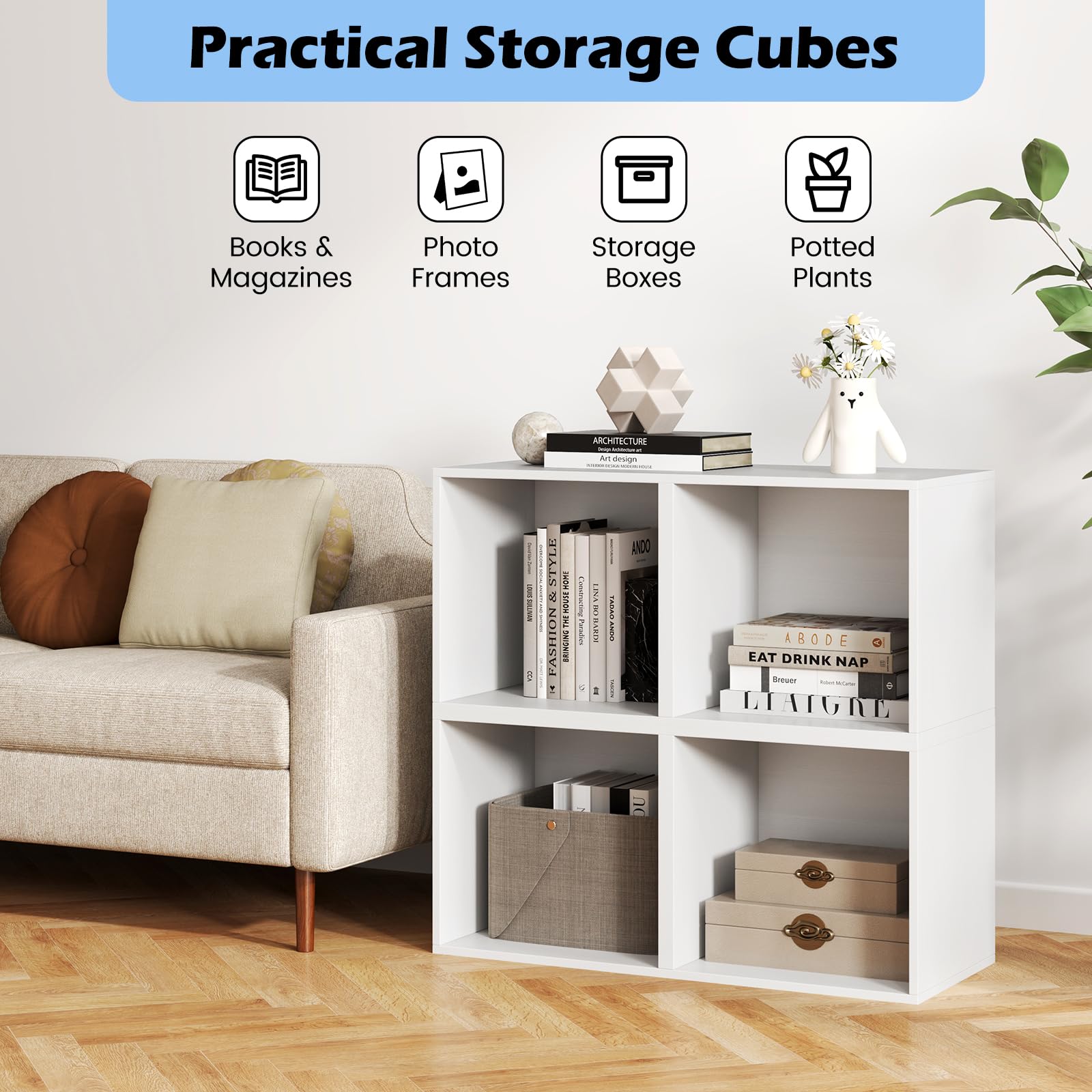 Stackable Cube Bookshelf - Modular Storage Organizer, 1-Cube Unit (13.5 ...