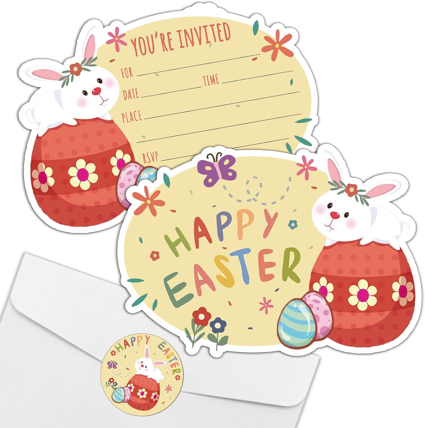 Amazon.com : REWIDPARTY Easter Party Invitations with Envelopes ...