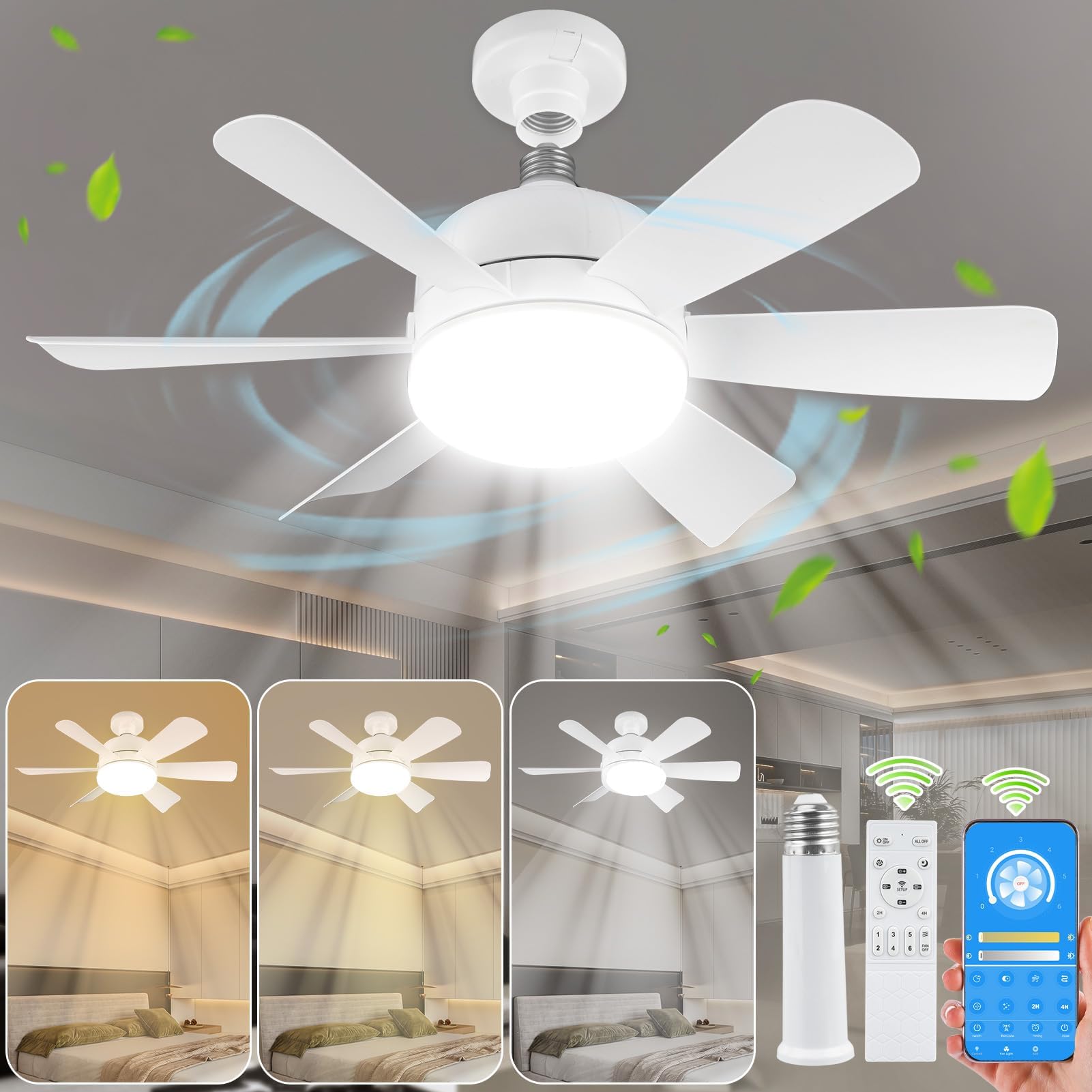 Amazon.com: Socket Fan Light Ceiling Fans with Lights and Remote ...