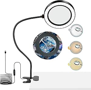 10X Magnifying Glass Lamp with Light, Magnifier Light with Clip, 3 ...