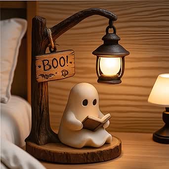 Cute Ghost Reading Lantern - Boo, 3D Resin Halloween Ghost Night Light ...