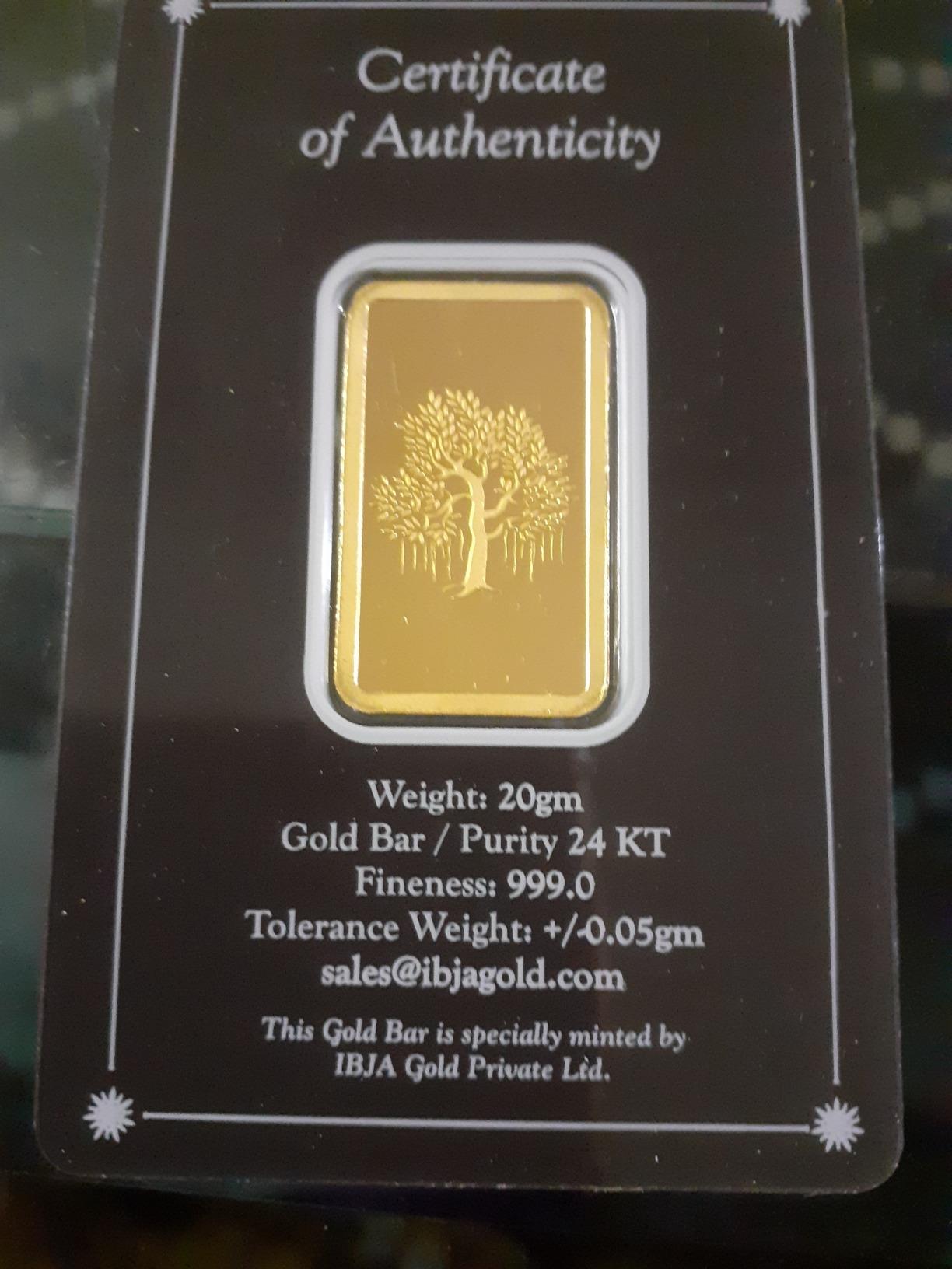 IBJA Gold 24k (999) 20 gm Yellow Gold Bar : Amazon.in: Fashion