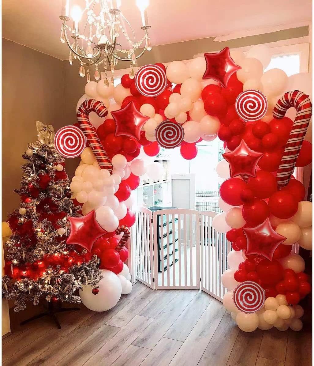 Amazon.com: Christmas Balloon Arch Kit 135 Pcs With Red White Candy ...