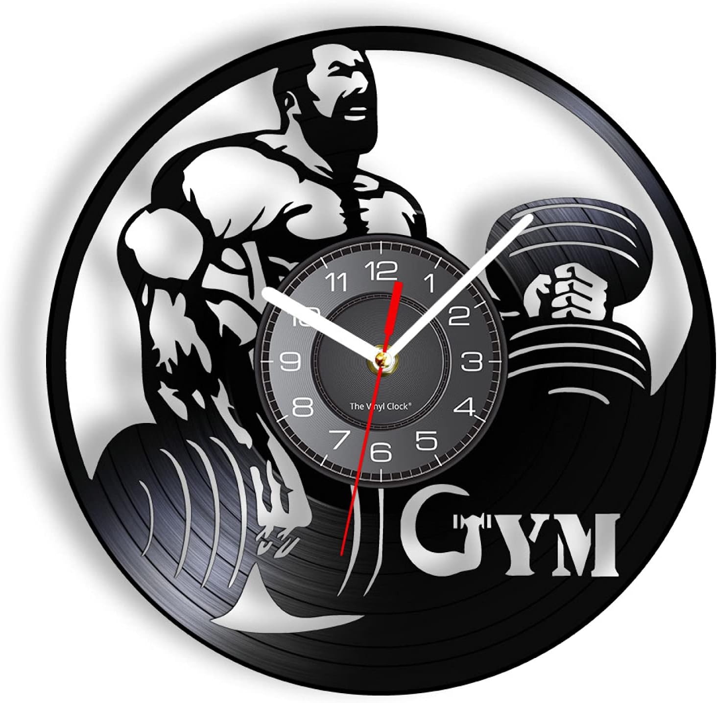 ICECHEN 12" Lifting Dumbbell Vinyl Album Clock Muscular Man Modern Wall ...