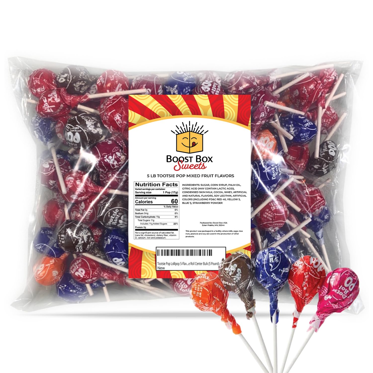 Amazon.com : Tootsie Pop Lollipop 5-Flavors Hard Candy Outside with ...