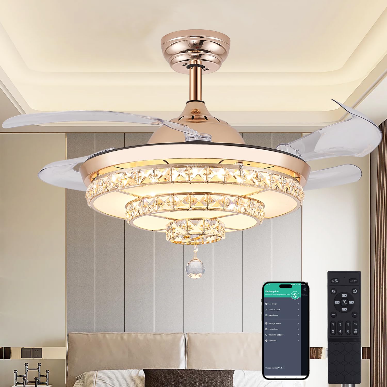 Snapklik.com : TRSIOPFC 36 Dimmable Gold Ceiling Fan