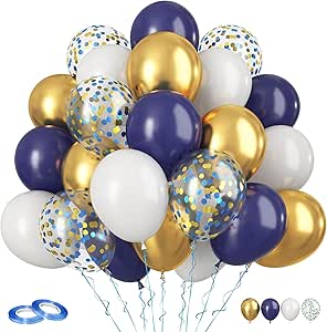 Amazon.com: Navy Blue and Gold Balloons, 60Pcs Night Blue Gold Balloons, 12 Inch Metallic Gold ...