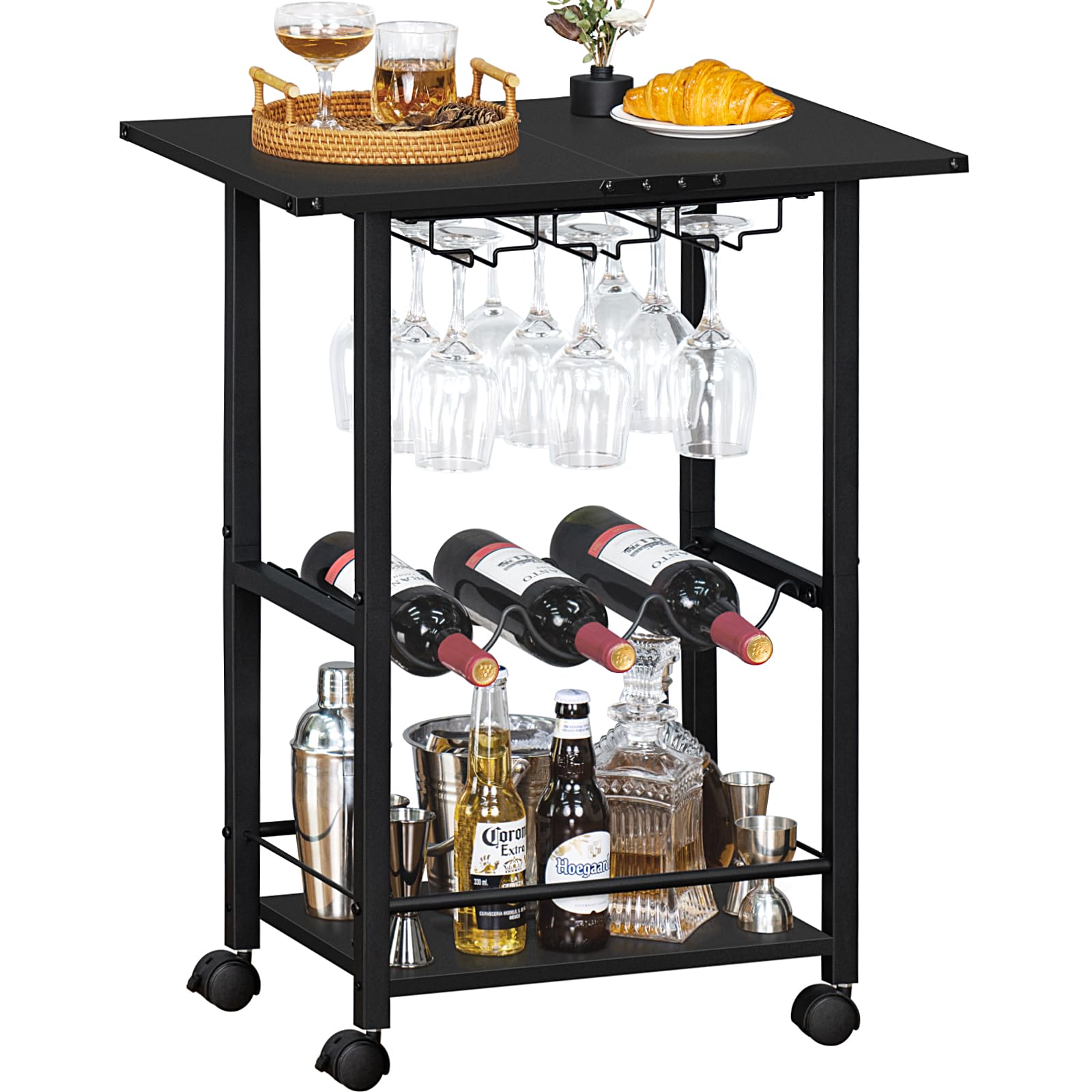 Bar Cart, Serving Cart with Wheels, Rolling Kitchen Shelf Cart with ...