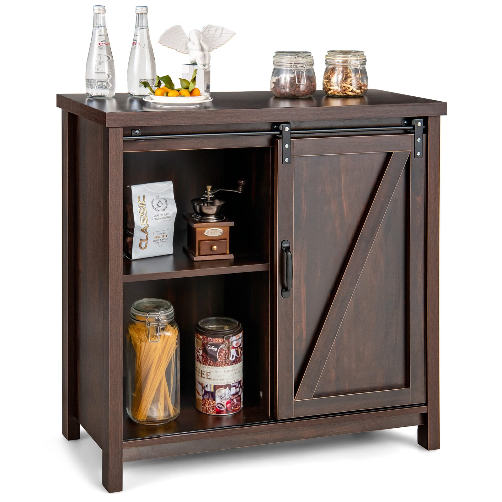 TANGZON Sideboard, Storage Cabinet with Sliding Barn Door & Wine Rack ...