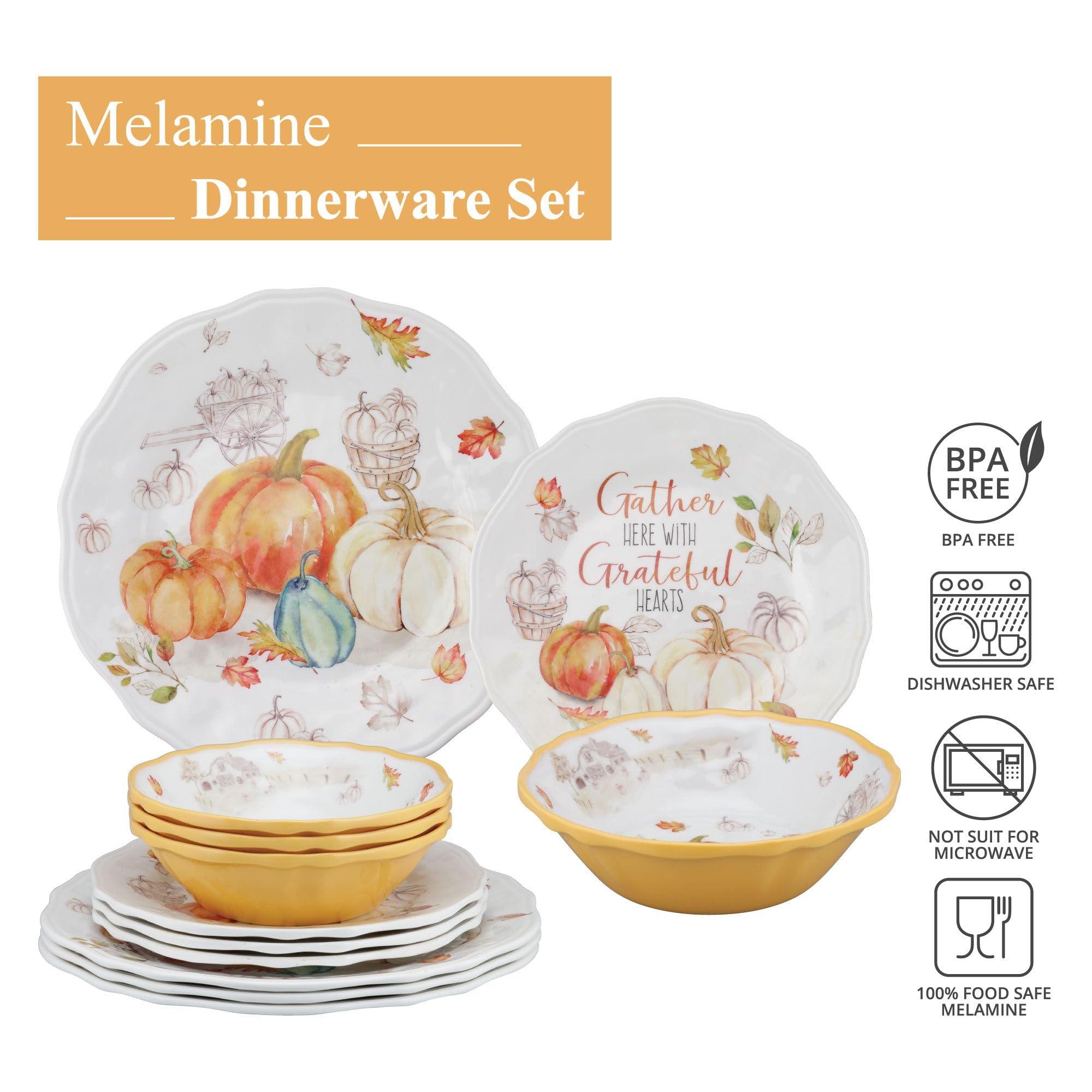 Snapklik.com : UPware 12 Piece Pumpkin Season Melamine Dinnerware Sets