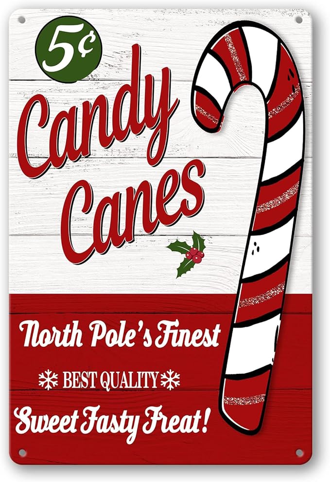 Amazon.com: Christmas Tin Sign Candy Cane Wall Decor Vintage Christmas ...