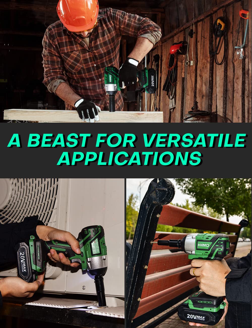 KIMO Cordless Impact Wrench 1/2 Inch, Impact Wrench Kit w/ Premium ...