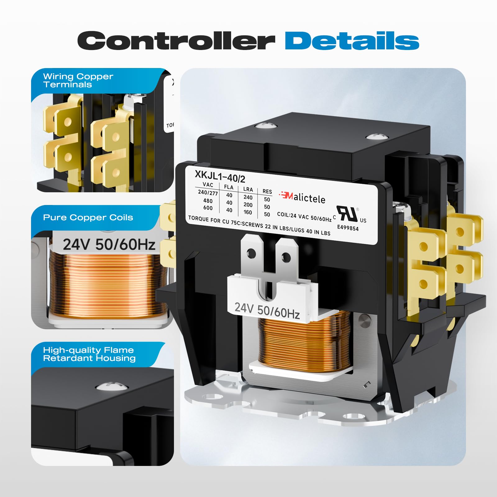 Snapklik.com : AC Contactor, 2 Pole 40 Amp 24V Coil Air Conditioner ...