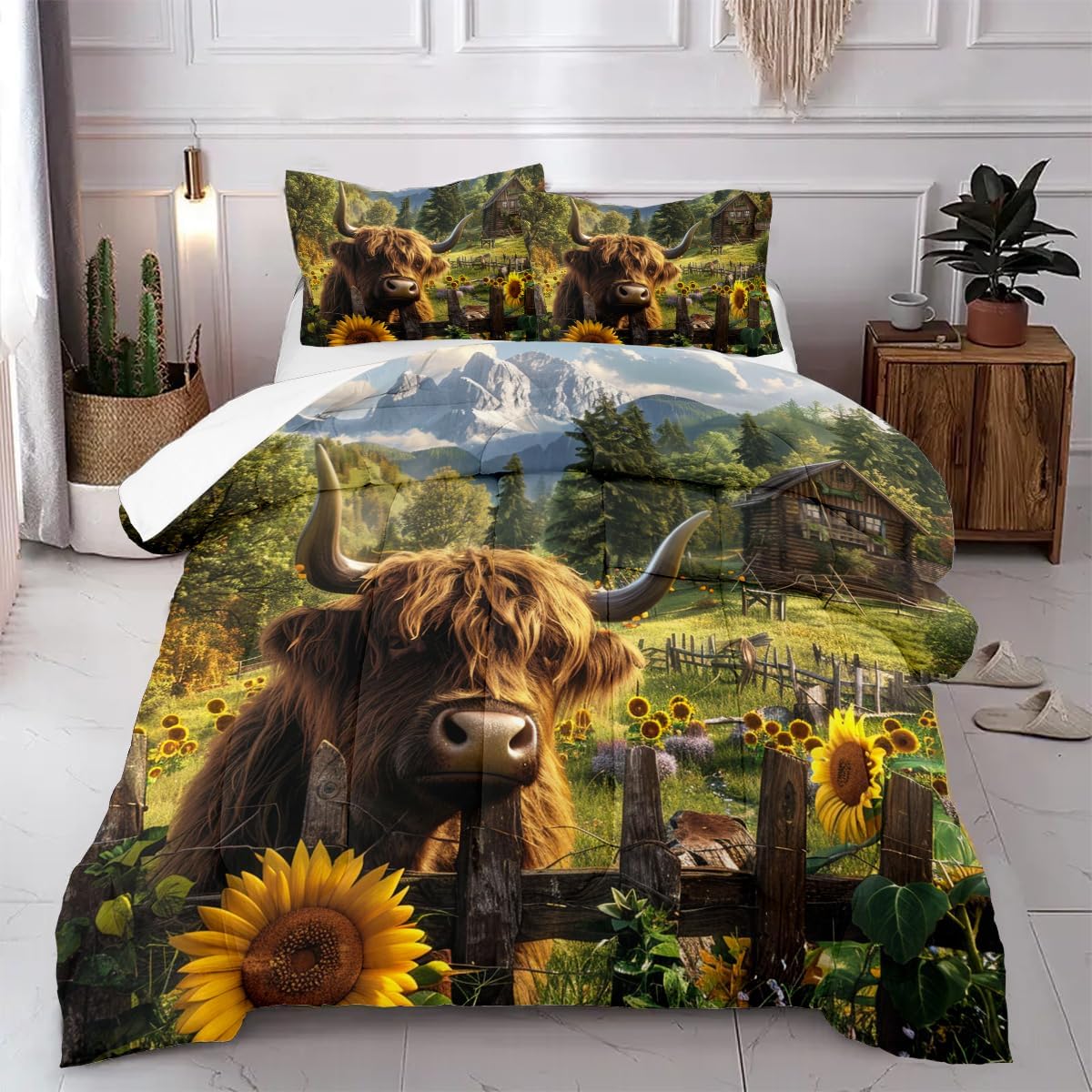 Amazon.com: CCoutueChen Farmhouse Animal Cow Comforter Set Queen Size ...