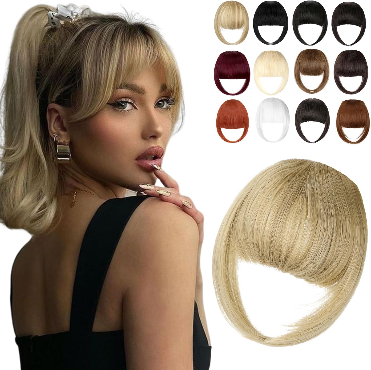 Amazon.com : Cephermer Clip in Bangs, Synthetic French Bangs Hair Clip ...