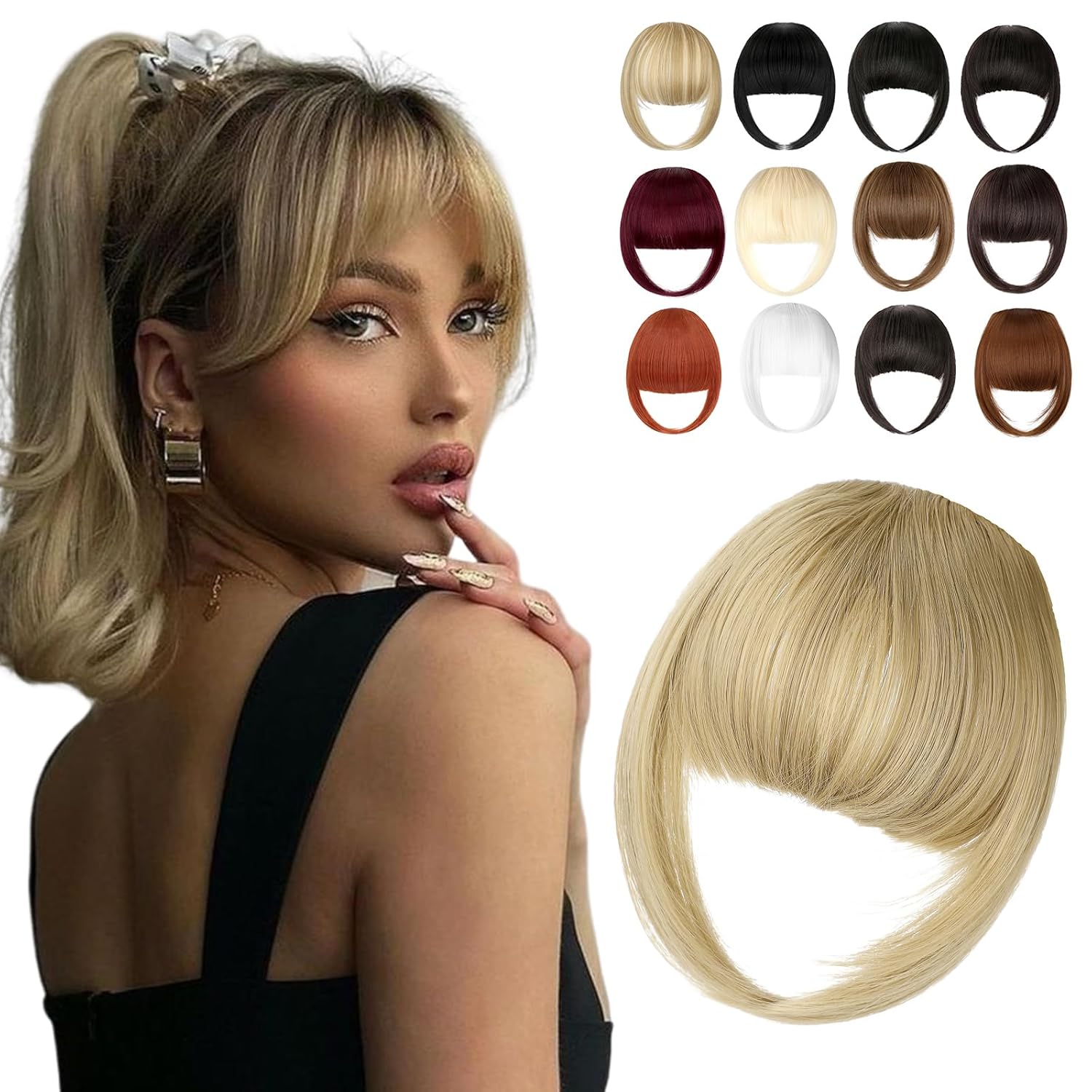 Amazon.com : Cephermer Clip in Bangs, Synthetic French Bangs Hair Clip ...