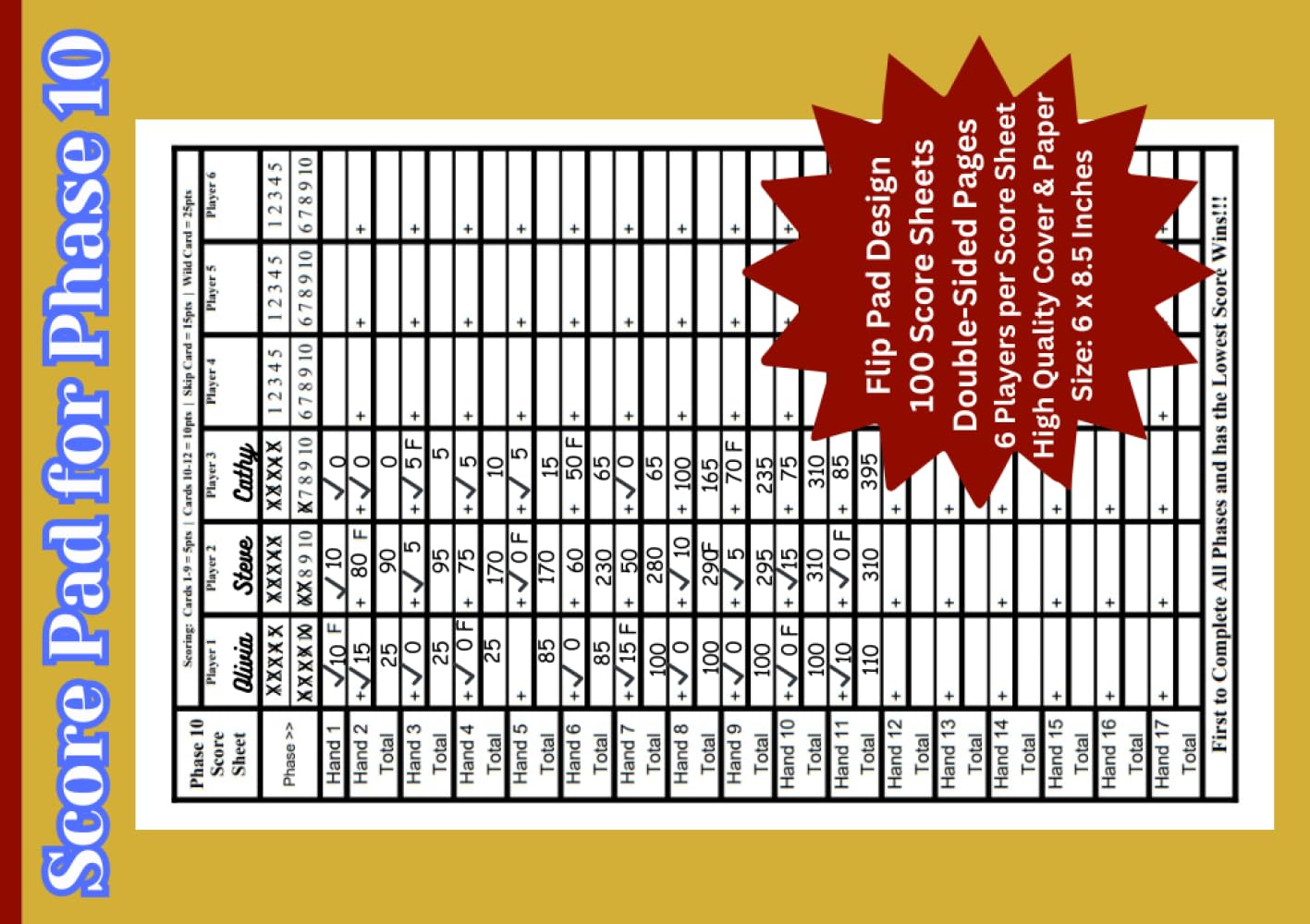 Amazon.com: Score Pad for Phase 10: Flip Pad Design / 100 Score Sheets ...