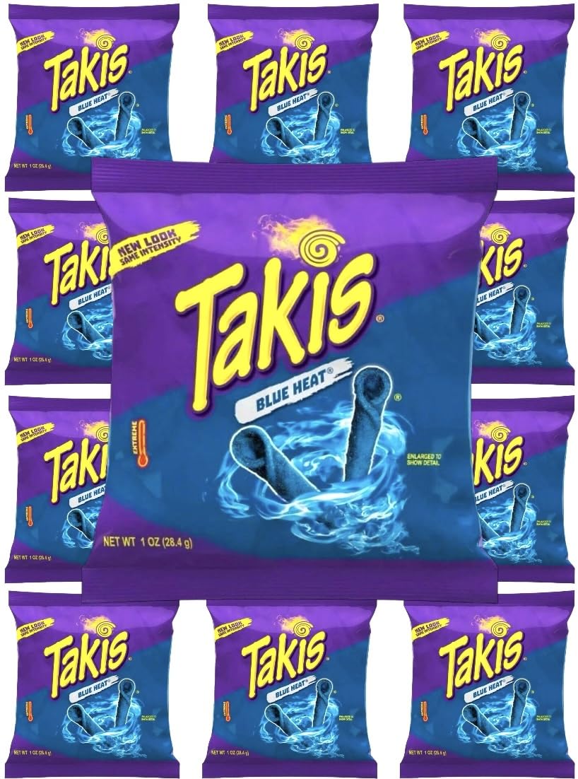Amazon.com: Takis Blue Heat - 12 Count, 1oz Bags with a Mystery Item ...