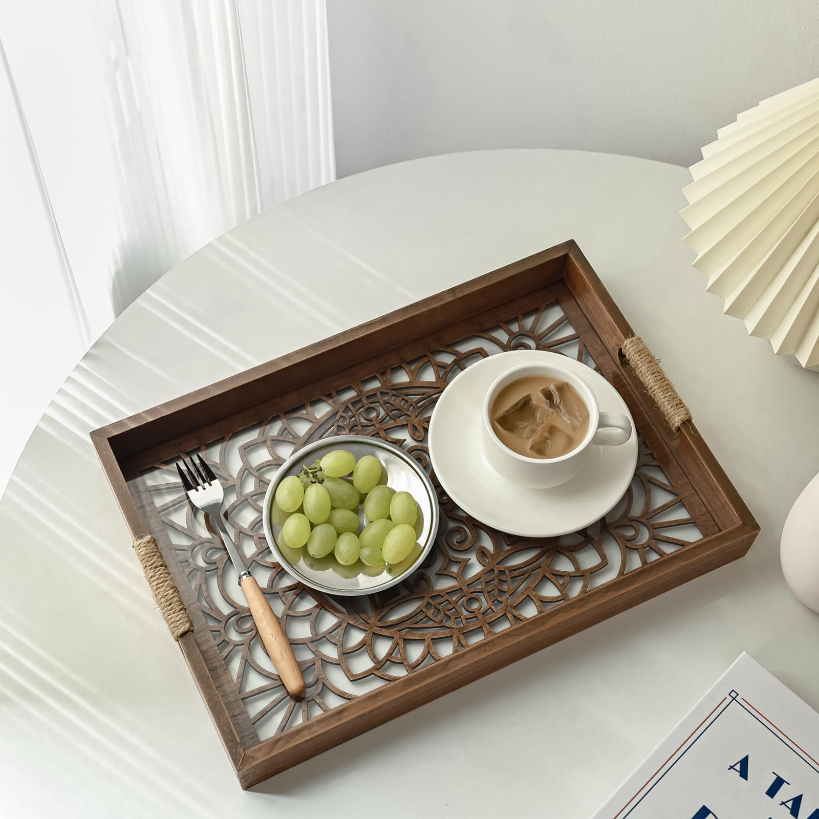 Amazon.com: Brown Decorative Serving Tray with Handles, Coffee Table ...