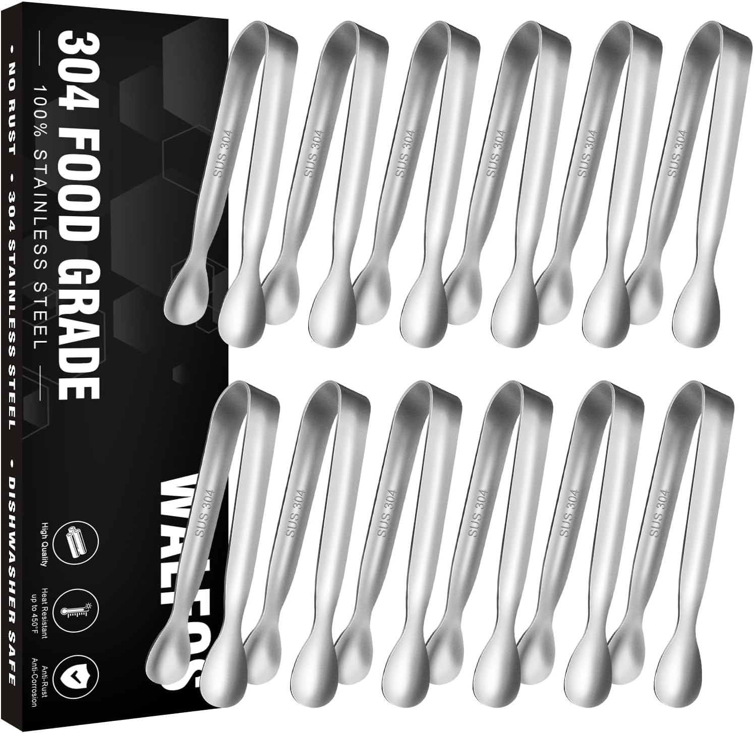 Walfos Mini Tongs - 12 Pack Small Serving Tongs, 4.25 inch Stainless ...