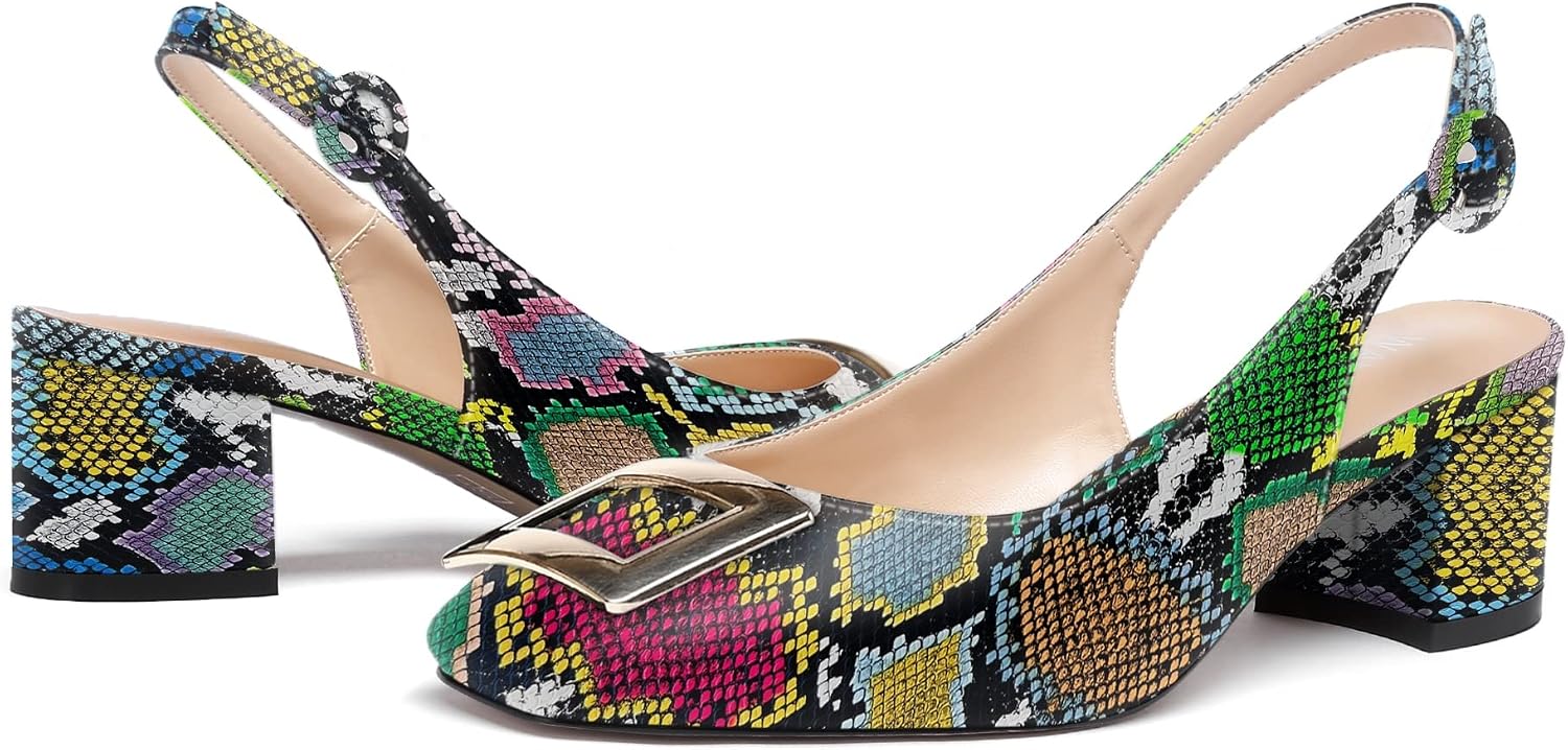 WAYDERNS Women's Slingback Patent Gold Metal Rectangle Buckle Square ...