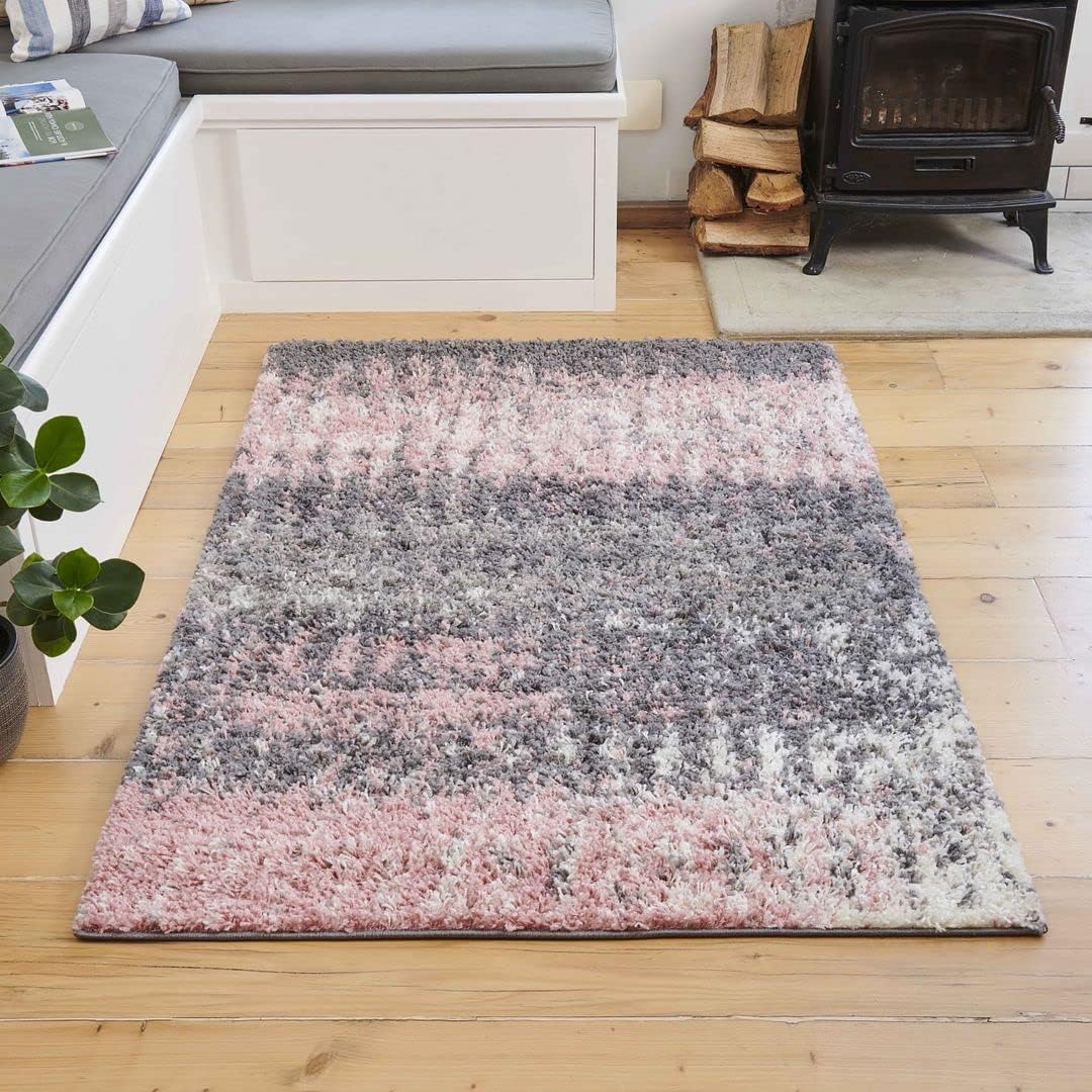 Pink and Grey Ombre Striped Rug Distressed Blush Graphite Block Silver ...