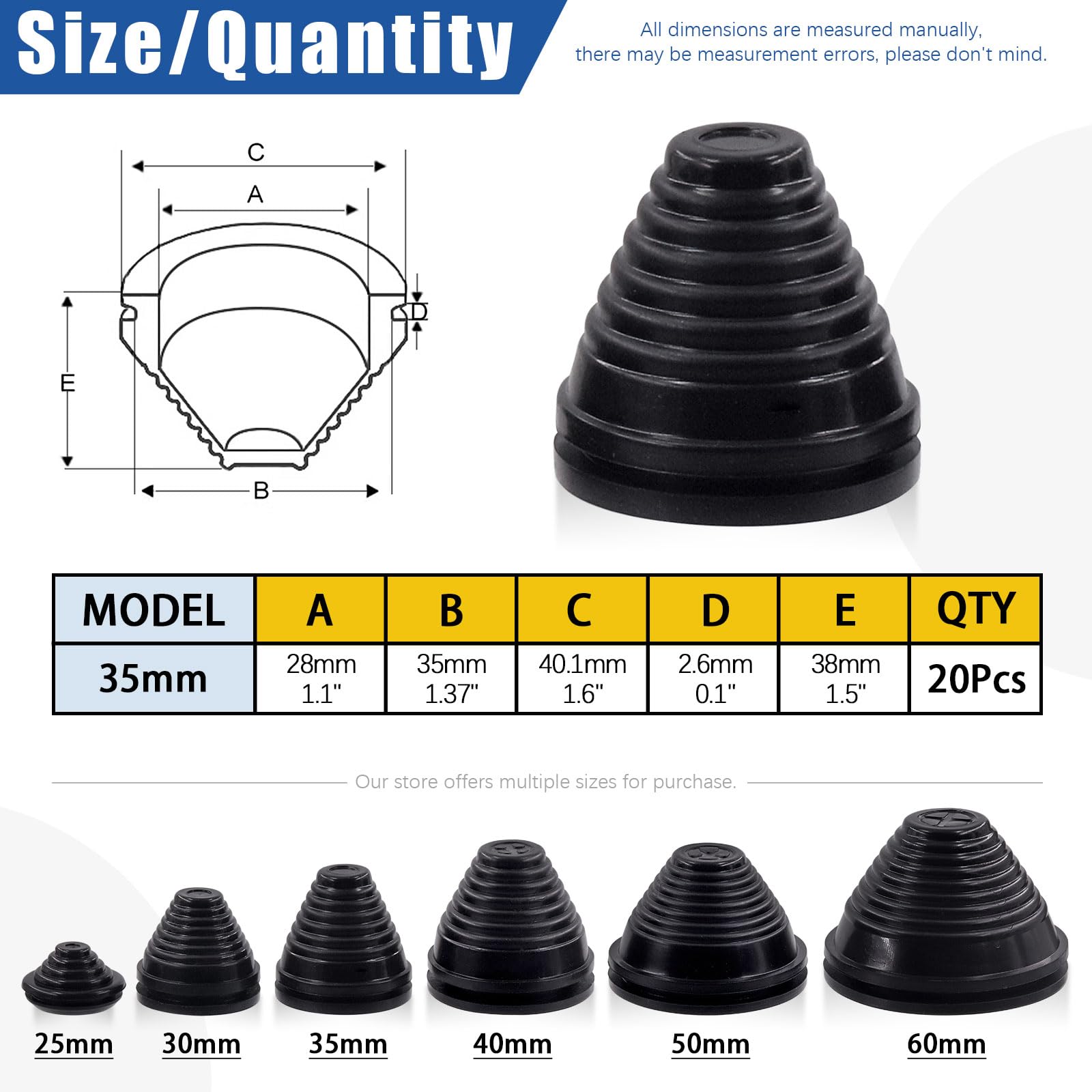 Snapklik.com : Glarks 20Pcs 35mm Rubber Grommets Kit, Tower Shaped ...